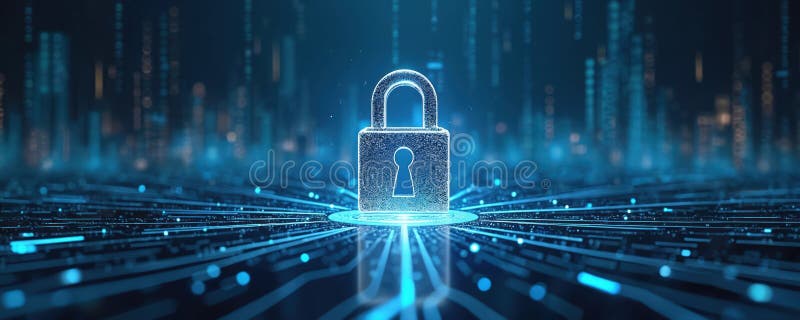 Digital Network Security Concept Featuring Padlock, Circuit Lines ...