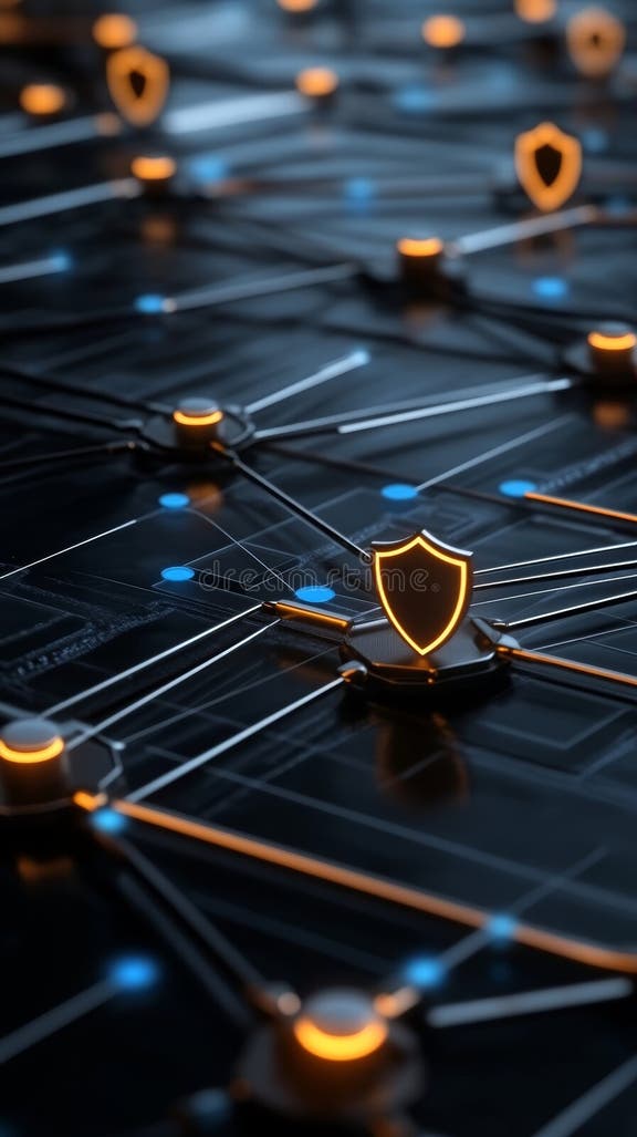 Digital Network Security Concept with Interconnected Nodes and Glowing ...