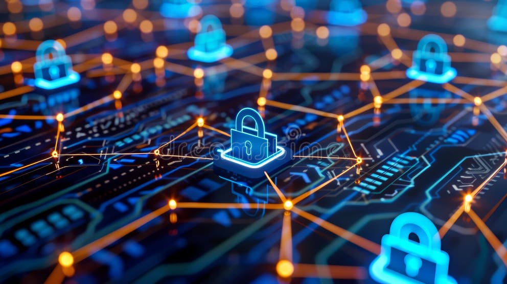 Digital Network Security Concept with Lock Icons Representing Data ...