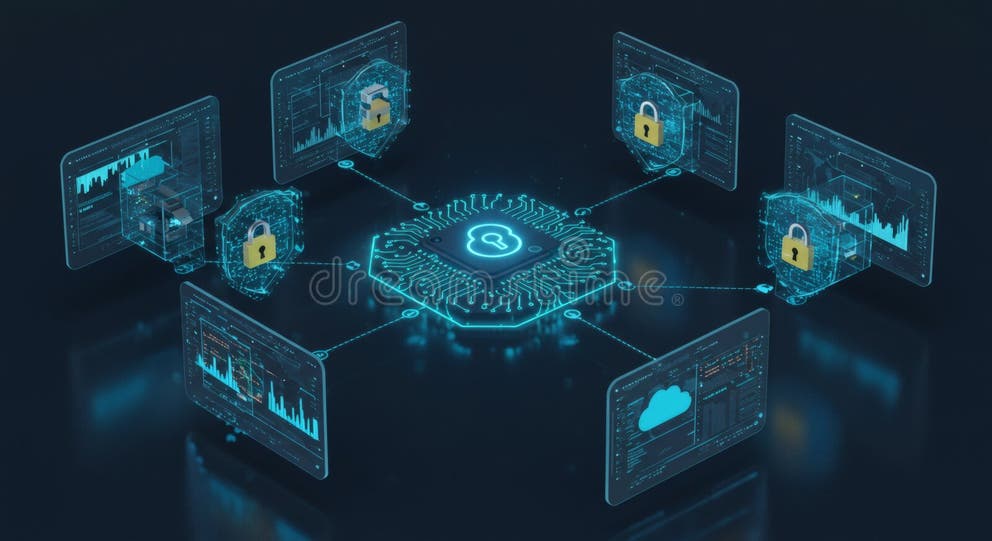 Digital Network Security and Data Protection Concept Stock Illustration ...