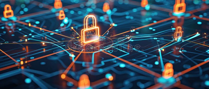 Digital Network with Security Locks. Generative Ai Stock Illustration ...