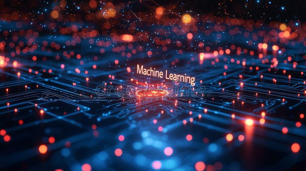 Digital Network Showcasing Machine Learning with Neon Lights Stock ...