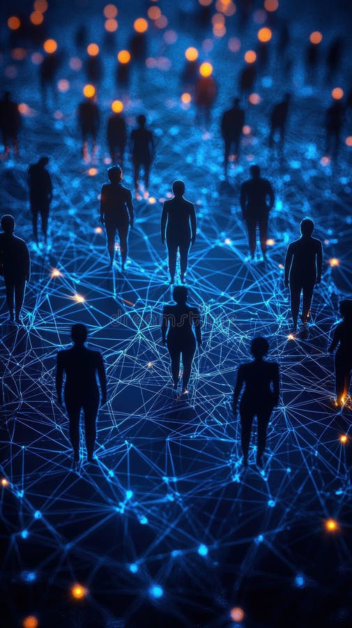 Digital Network Silhouettes Representing People Connected Lines Stock ...
