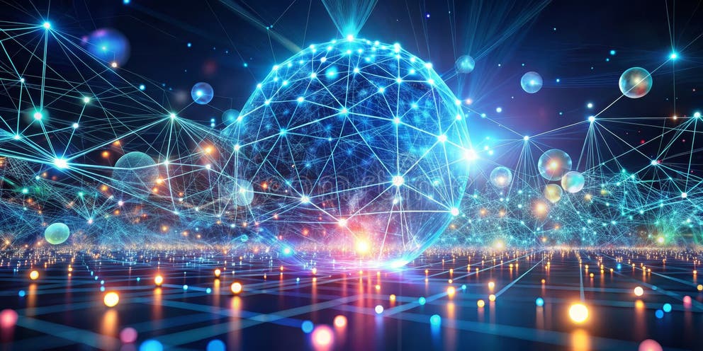 Digital Network Sphere a 3D Rendered Illustration of a Glowing Globe ...