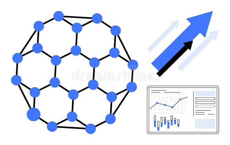 Digital Network Spherical Diagram with Progress Arrows and Data ...