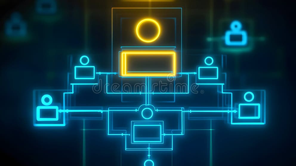 Digital Network Structure with Glowing Blue and Yellow Connection Icons ...