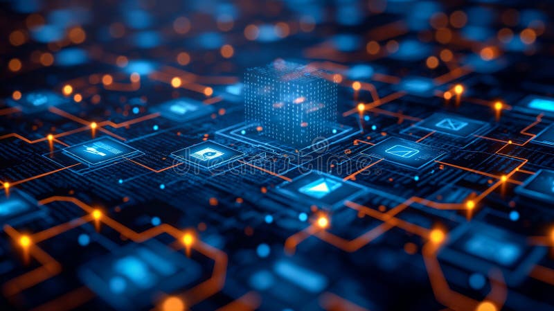 Digital Network Technology Connecting Nodes with Glowing Blue and ...