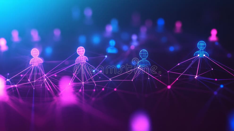 Digital Network Visualization with Abstract Human Figures and Neon ...