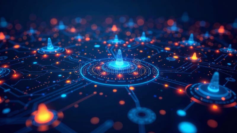 Digital Network Visualization Depicting Nodes and Connections at Night ...