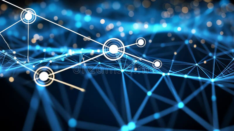 Abstract Blue Nodes Mesh Network Forming a Futuristic Landscape Lines ...