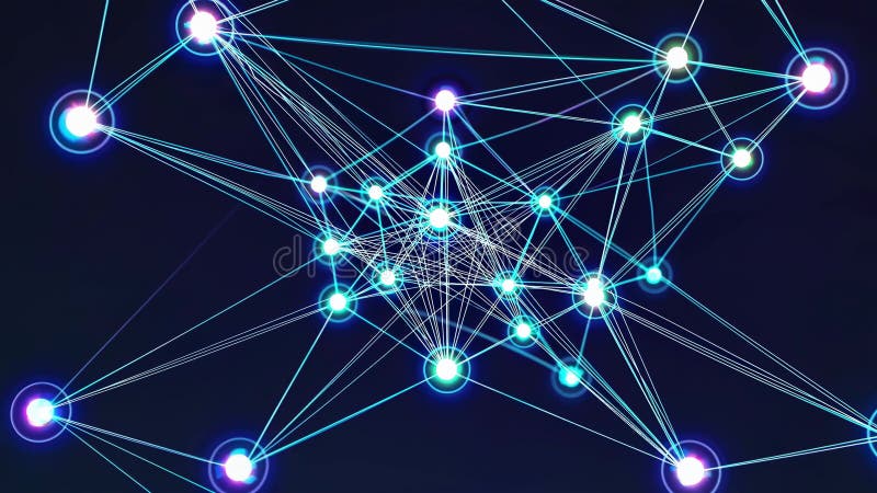 Digital Network Visualization Displaying Interconnected Nodes Mapping Data Transmission