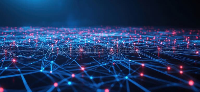 Digital Network Visualization with Glowing Nodes and Connections, Abstract Representation of ...