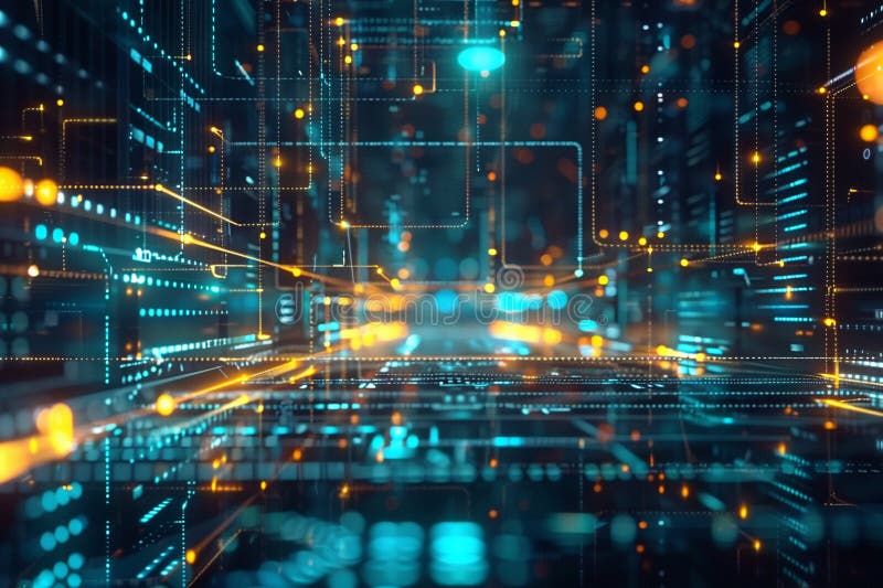 A Digital Network Visualization Showing Nodes and Links, with Data ...