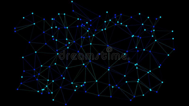 Digital Network Wireframe Lines and Vector Circles, Black Background ...