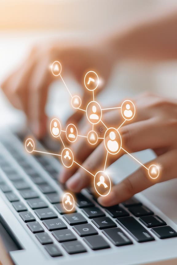 Digital Networking and Communication Concept with Hands Typing on ...