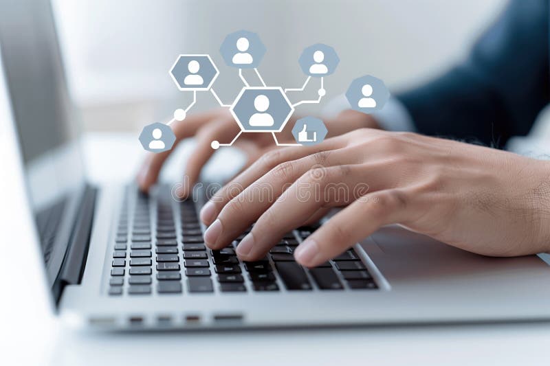 Digital Networking and Communication Concept with Hands Typing on ...