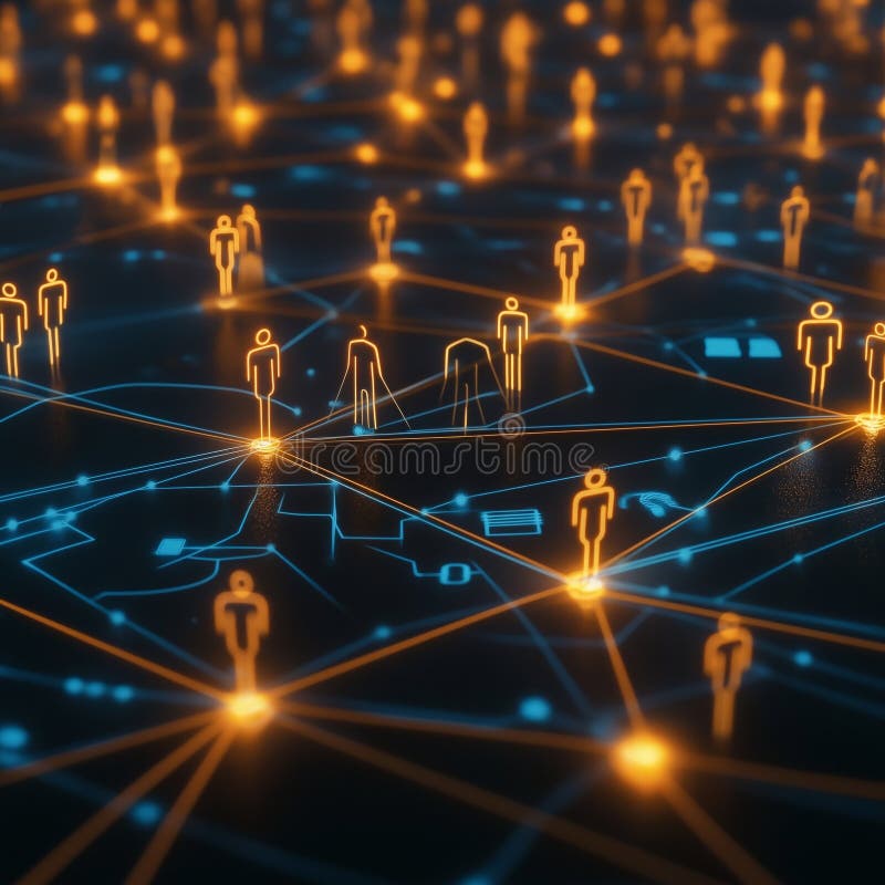 Digital Networking Concept with Blue and Orange Human Icons on Circuit ...