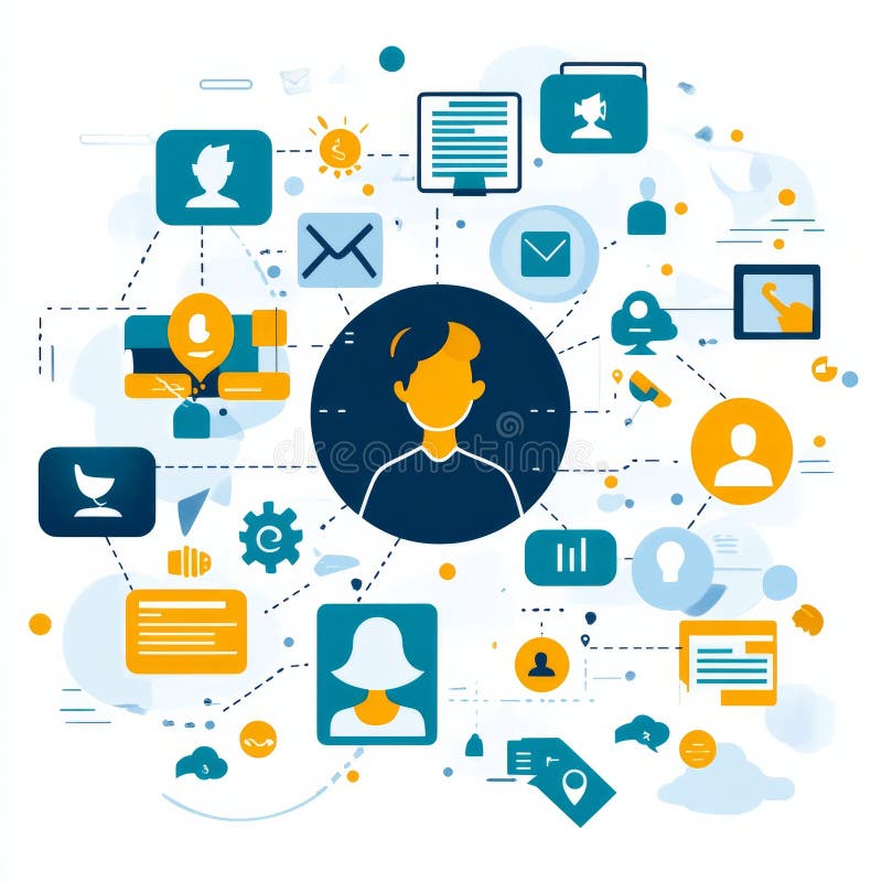 Digital Networking Concept with Connected Icons Surrounding Central ...