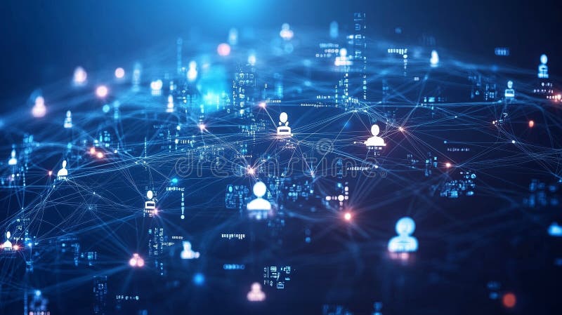 Digital Networking Representation with User Icons, Nodes, and Glowing ...