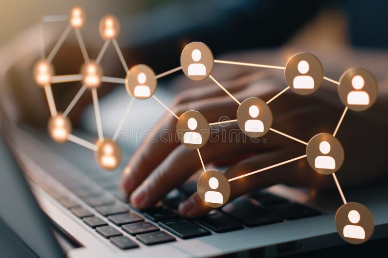 Digital Networking and Social Connections Concept with Hands Typing on ...