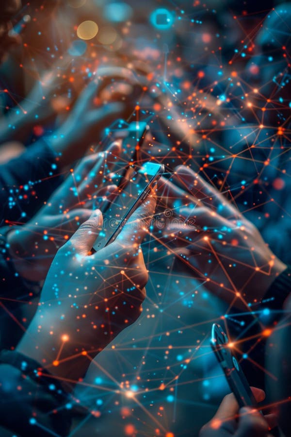 Digital Networking through Social Media Profiles on Smartphones. Stock ...