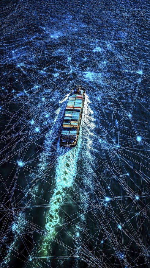 Digital Networks Envelop Container Ship on Ocean Stock Illustration ...