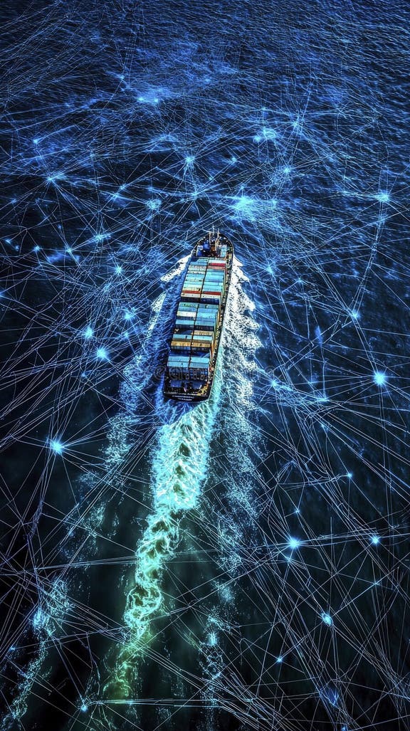 Digital Networks Envelop Container Ship on Ocean Stock Illustration ...