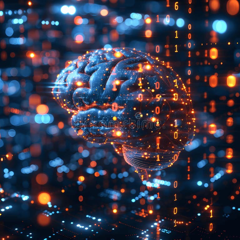 Digital Neural AI, Binary Brain Theme. Stock Illustration - Illustration of network, three ...