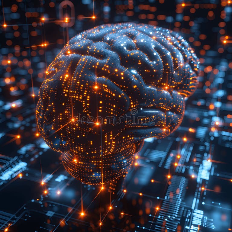 Digital Neural Brain, Binary AI Intellect. Stock Illustration ...