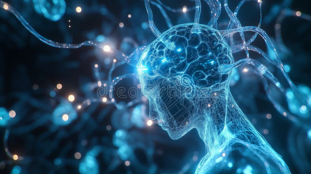 Digital Neural Network and Brain Connectivity Visualized in Blue Light ...