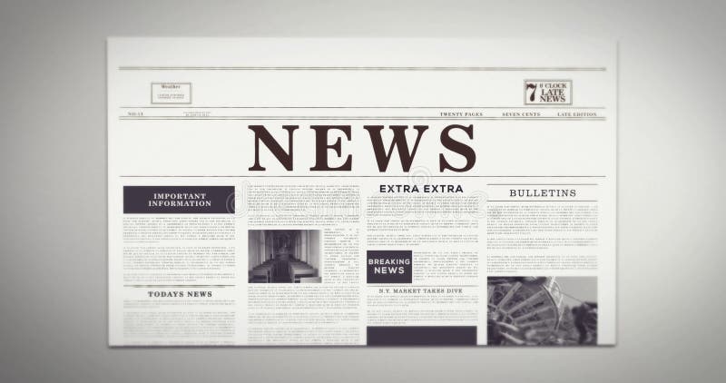 NEWS Headline on Turning Newspaper. Digitally Generated Animation. News ...
