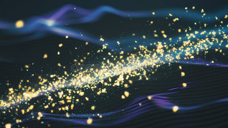 Digital Night with Glowing Firefly Particles in Motion Stock ...