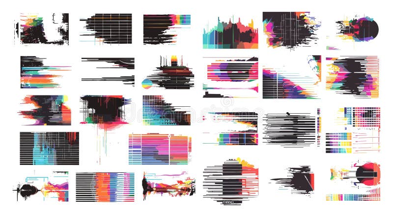 Digital Noise Elements Cartoon Vector Set. Decay Rectangles Stripes ...