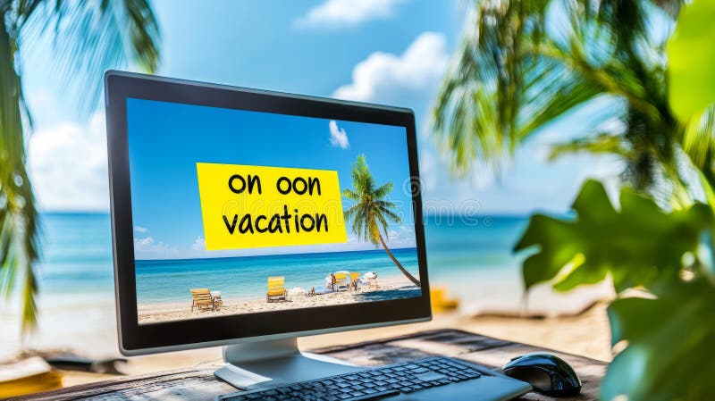 Digital Nomad Lifestyle. Computer on Exotic Beach Showing Travel Scene ...
