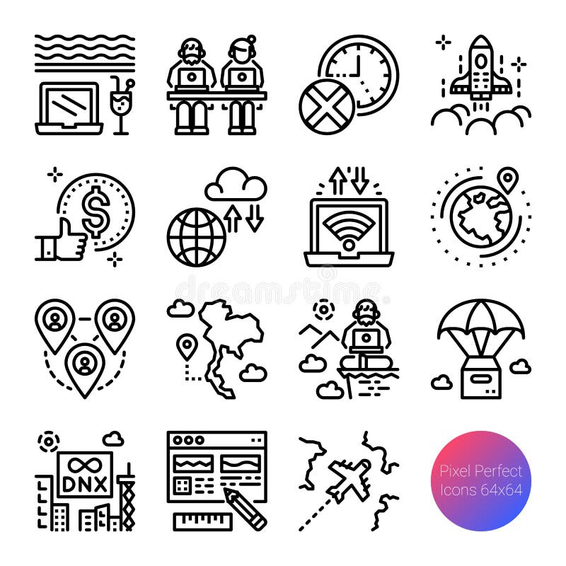 Digital Nomad RGB Color Icons Set Stock Illustration - Illustration of ...
