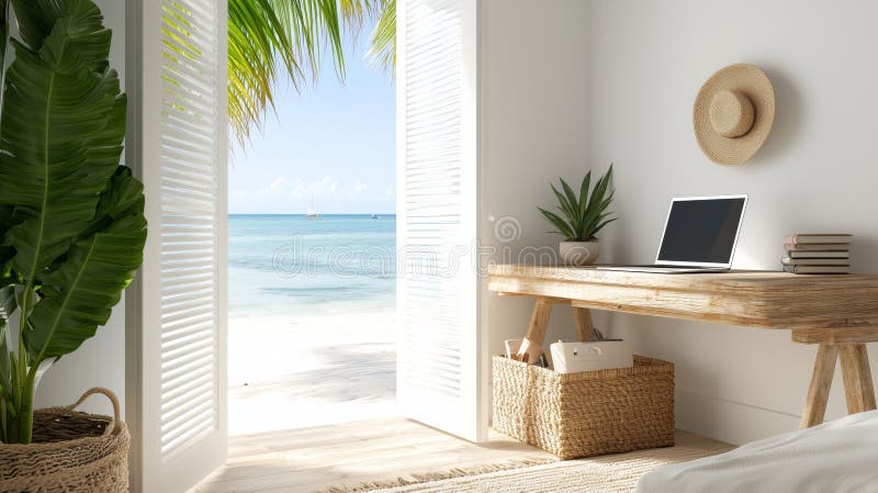 Digital Nomad Seaside Workspace Modern Interior Stock Illustration ...