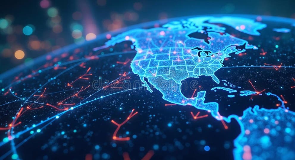 Digital North America Globe Visualization with Network Connectivity ...