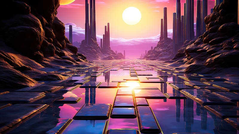 Digital Nostalgia Odyssey Retro 1990s Computer Graphics Render Sci-Fi ...