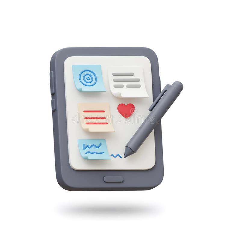 Digital Note Taking App Interface Design: 3D Render of Smartphone with ...