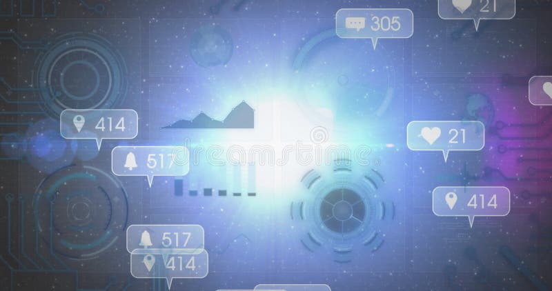 Digital Notifications and Data Analytics Animation Over Abstract Blue ...