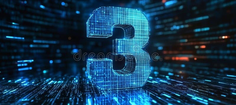 Digital Number 3 on Abstract Technology Background, Representing ...