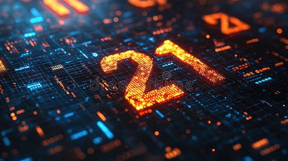 Digital Number 21 on Circuit Board, Data Stream Background Stock ...