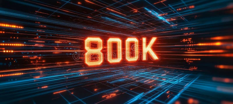 Digital Number 800K in Glowing Technology Background with Light Trails ...