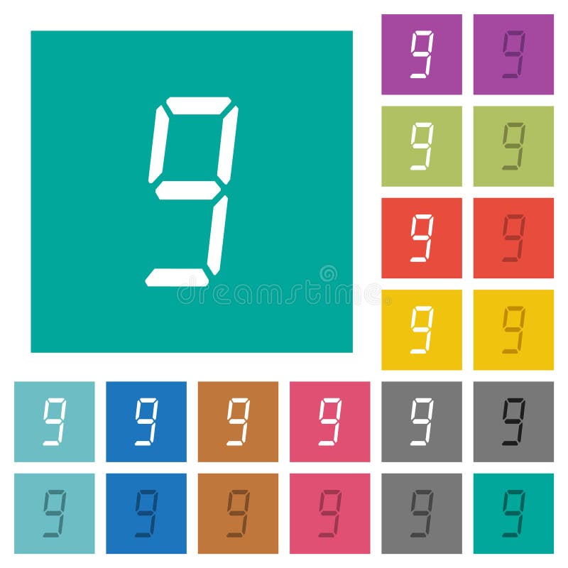 Digital Number Nine of Seven Segment Type Square Flat Multi Colored ...