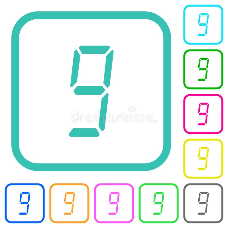 Digital Number Nine of Seven Segment Type Vivid Colored Flat Icons ...
