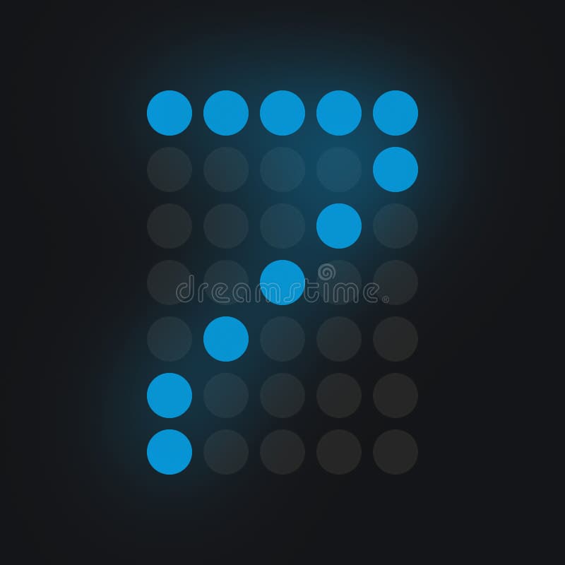 Digital Number SEVEN in Blue on Black Background, Lighted Leds Glowing ...
