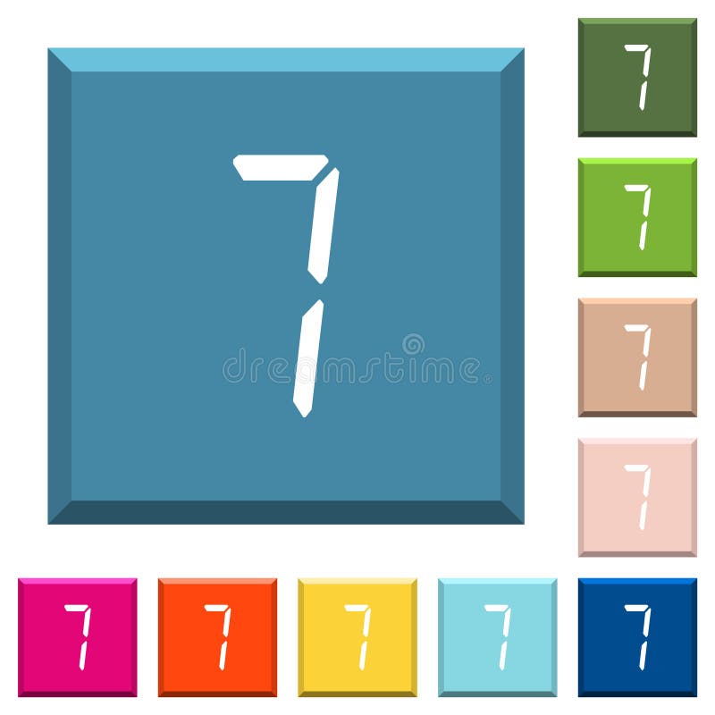 Digital Number Seven of Seven Segment Type White Icons on Edged Square ...