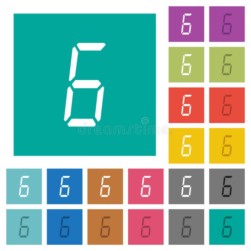 Digital Number Six of Seven Segment Type Square Flat Multi Colored ...
