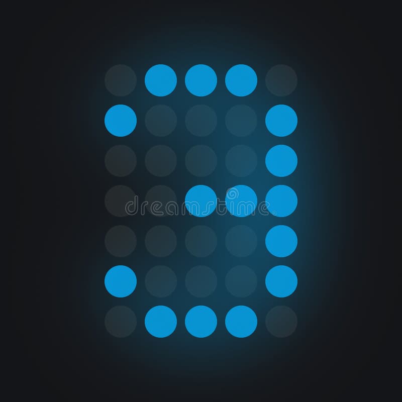Digital Number THREE in Blue on Black Background, Lighted Leds Glowing ...