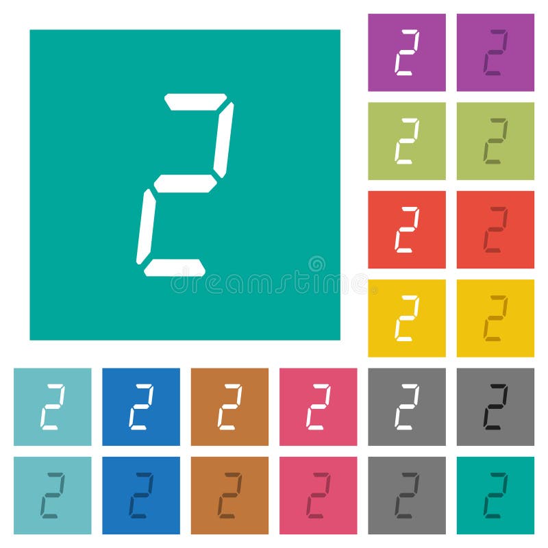 Digital Number Two of Seven Segment Type Square Flat Multi Colored ...